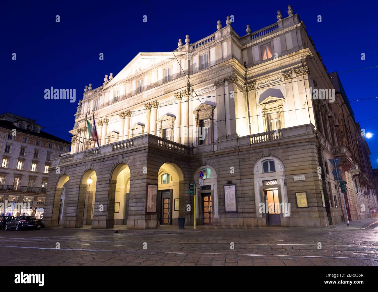 MILAN, ITALY - CIRCA AUGUST 2020: Theatre La Scala by night. One of the ...
