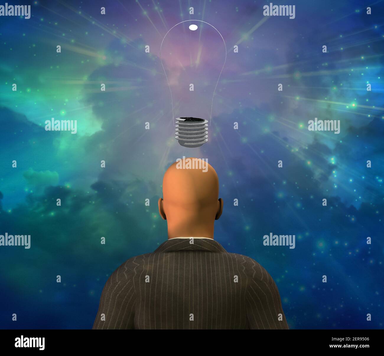 Empty Light Bulb Above Mans Head, Add Your Own Element to bulb. 3D ...