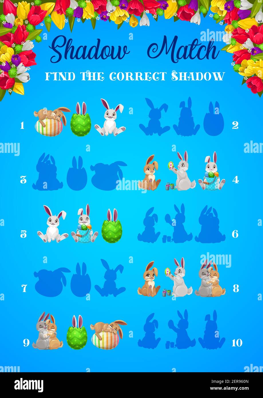 Shadow matching Easter game of vector kids education activities. Logic ...