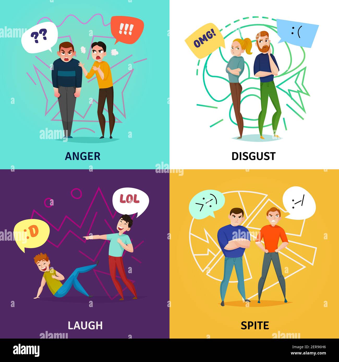People and emotions concept icons set with laugh and anger symbols flat ...