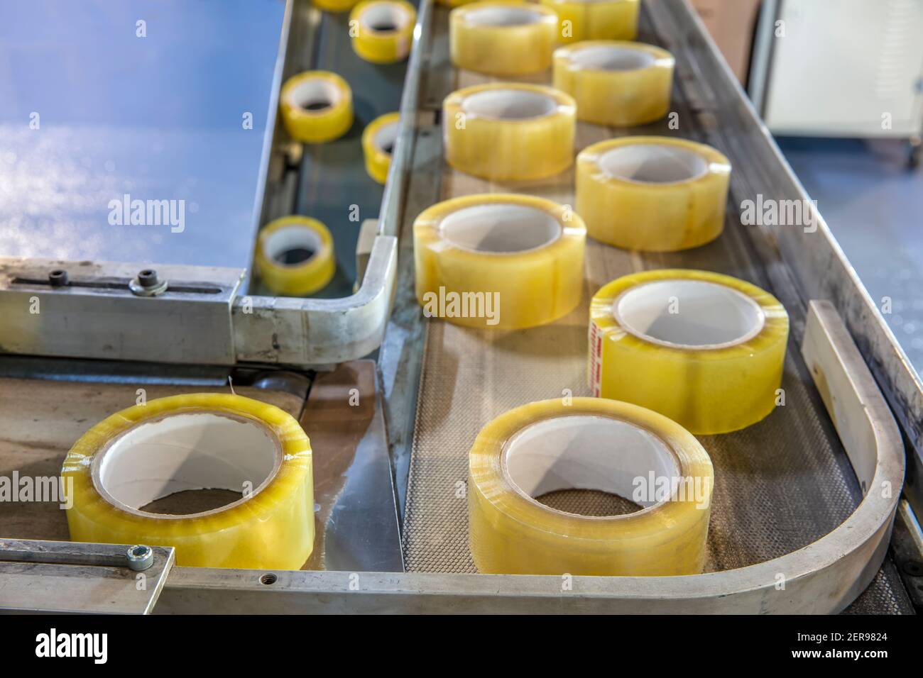 Packing tape factory. Production of duct tape. Strapping Machine for ...