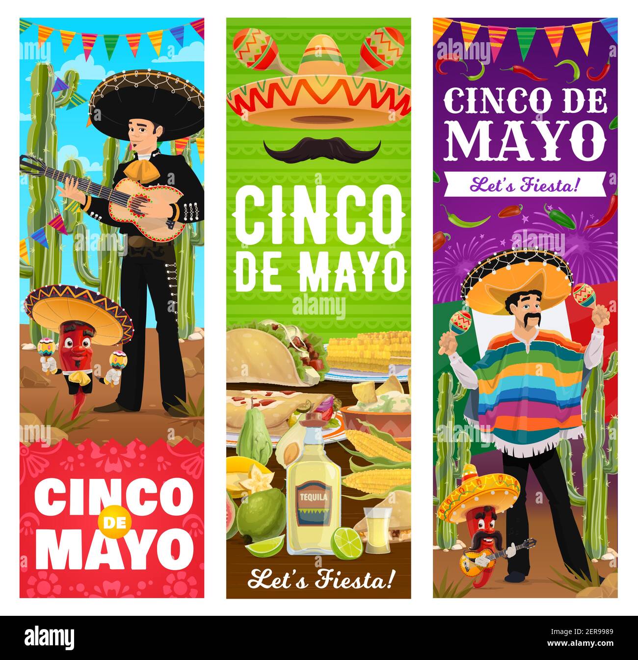 Cinco de Mayo Mexican holiday fiesta party banners, vector 5 May ...