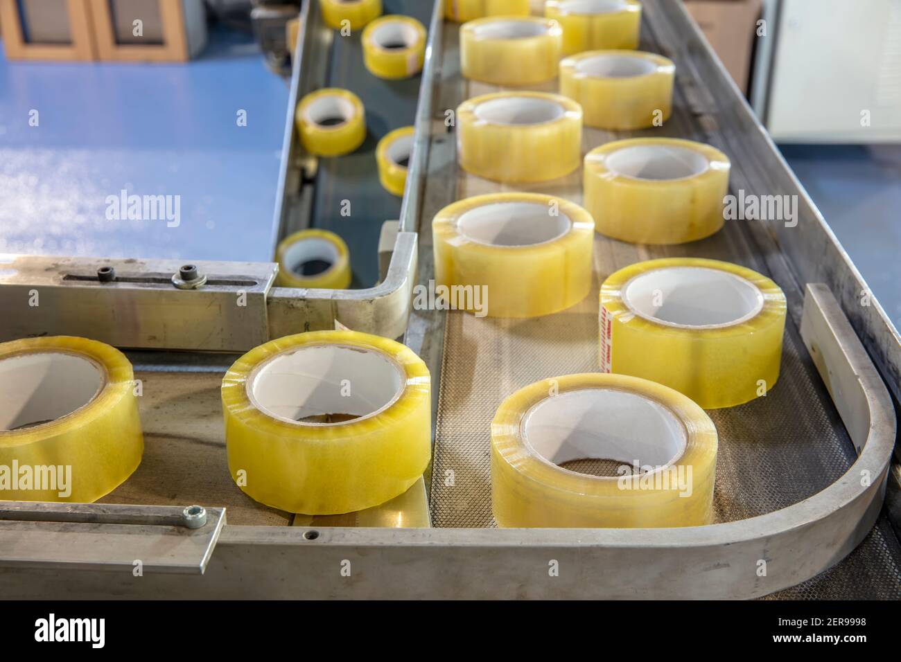 Packing tape factory. Production of duct tape. Strapping Machine for ...