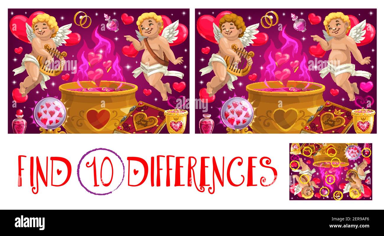 Find ten differences Valentine day logical game for kids with cupids ...