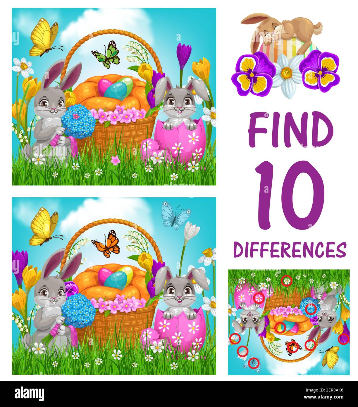 Kids Game Of Find Ten Differences Vector Template With Easter Eggs And kids-game-of-find-ten-differences-vector-template-with-easter-eggs-and