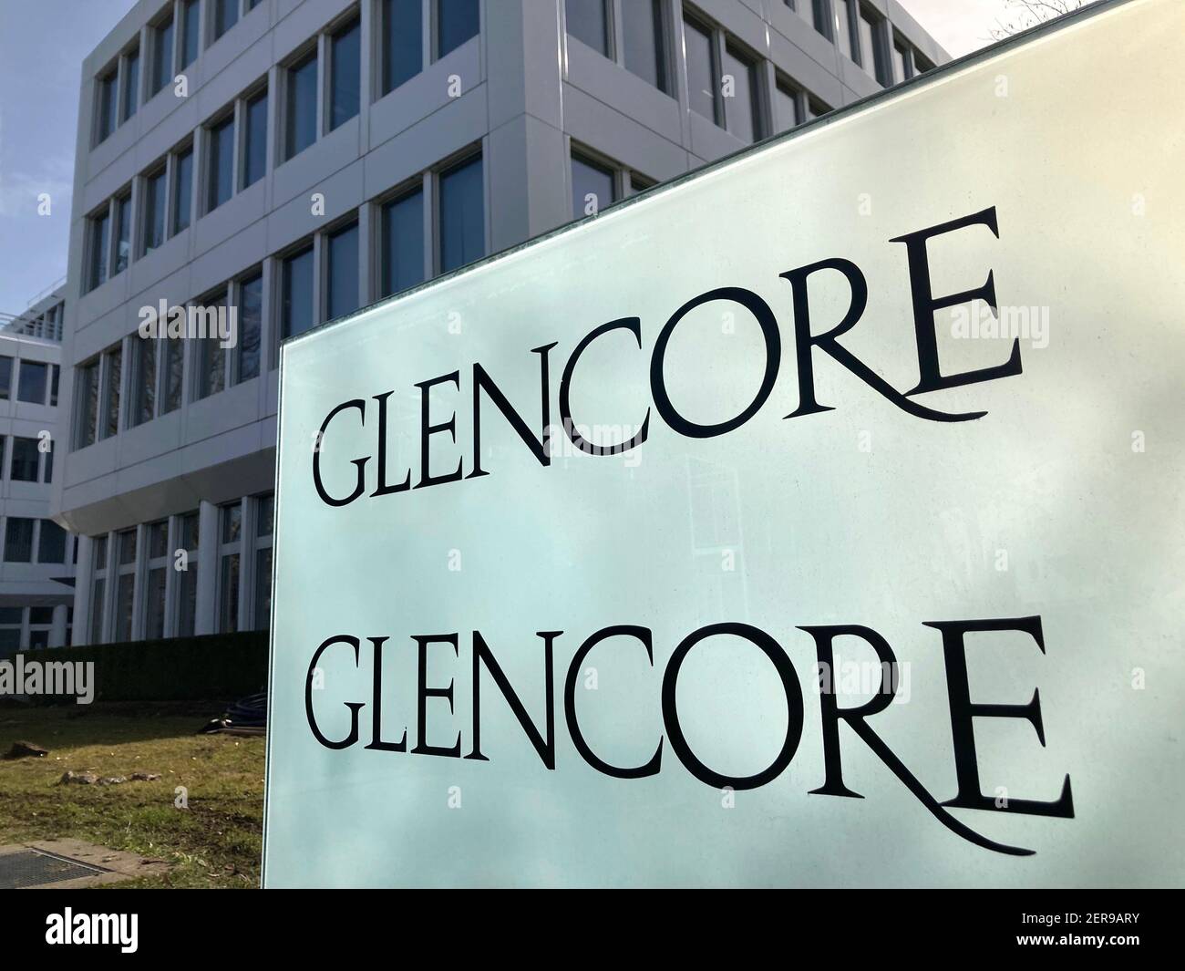 Zug, Switzerland - 26th February 2021 : Sign of Glencore company ...