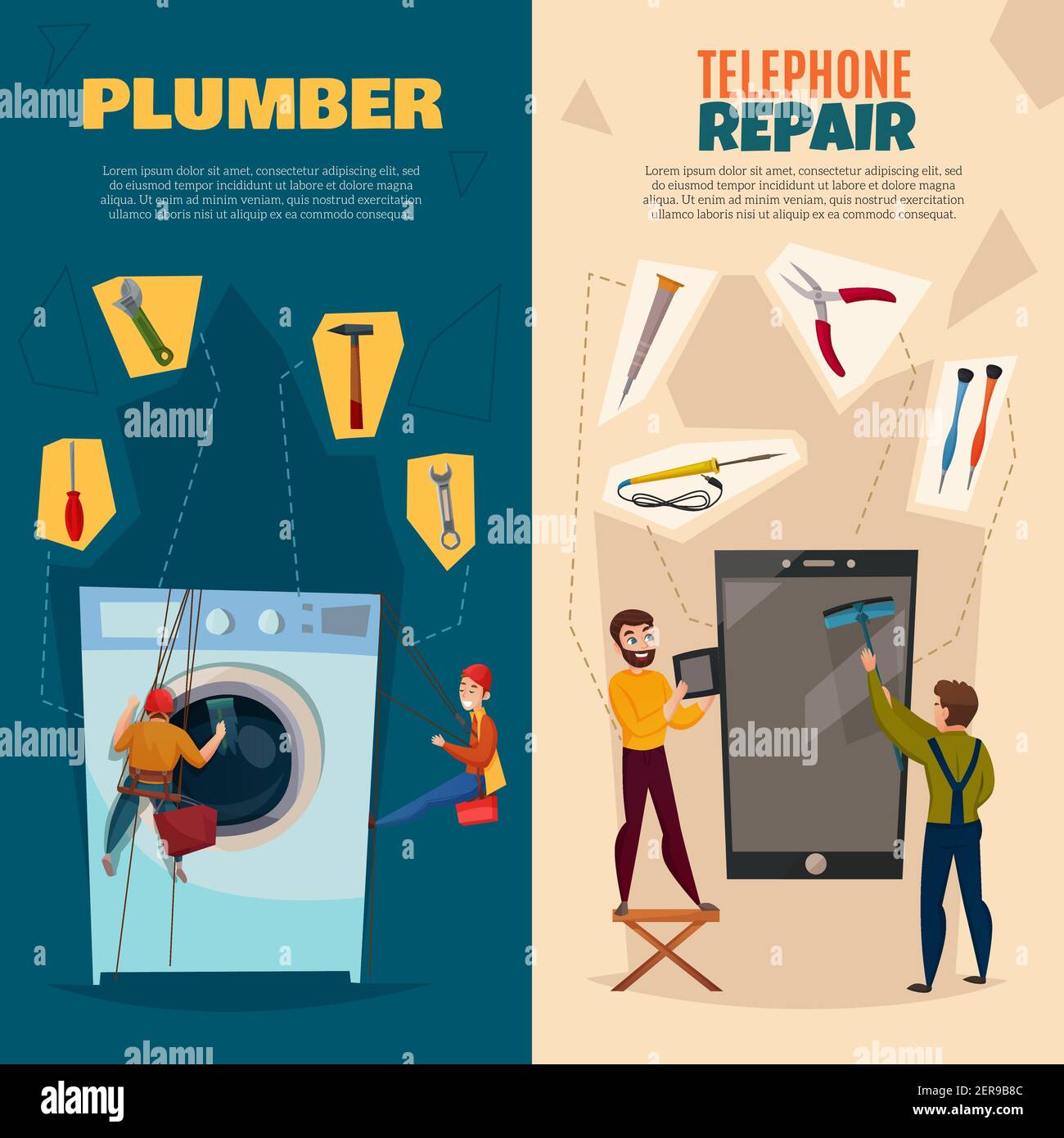 Electronics repair vertical banners set with telephone repair symbols ...