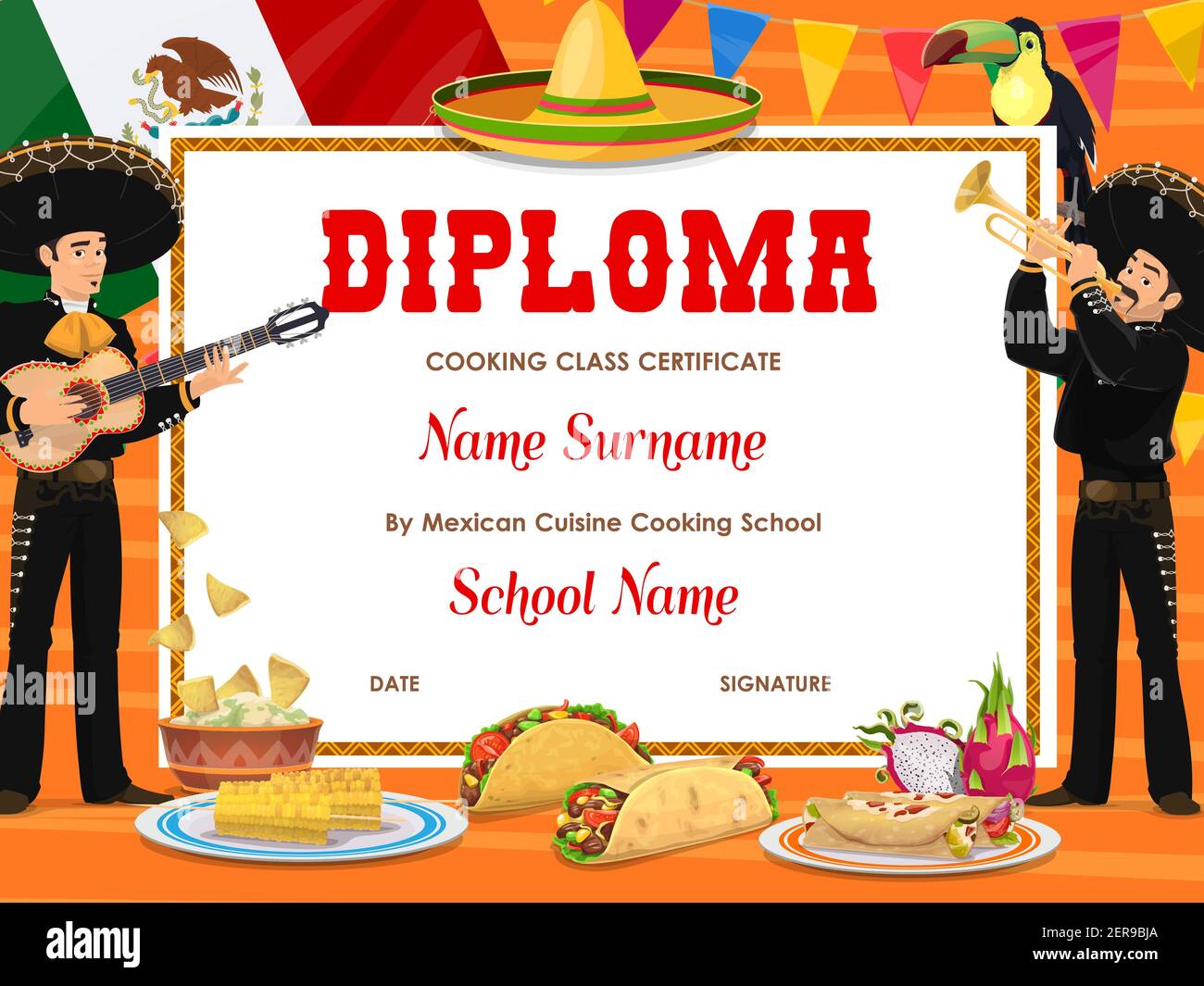 Cooking class diploma vector template. Certificate of Mexican cuisine ...