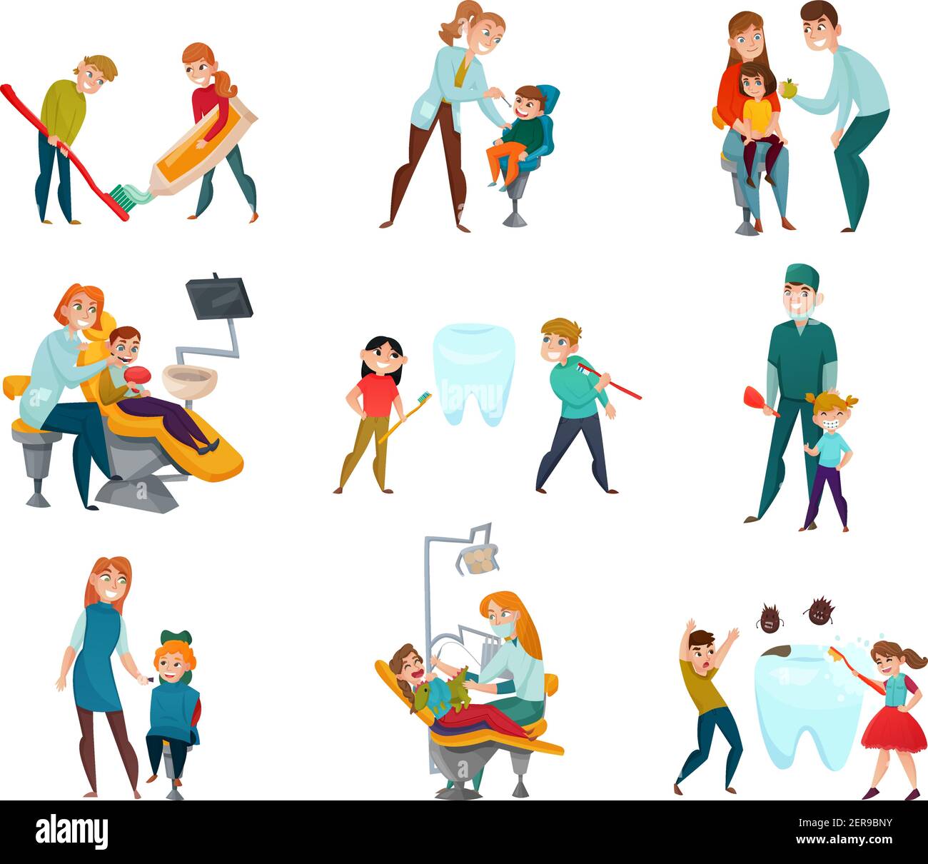 Pediatric dentist icons set with kids and medical treatment symbols ...