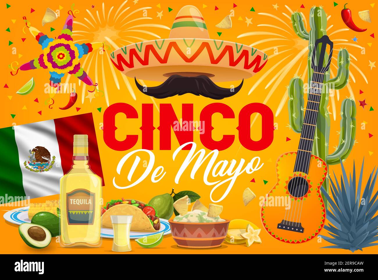 Mexican Cinco de Mayo holiday fiesta party. Vector sombrero hat ...
