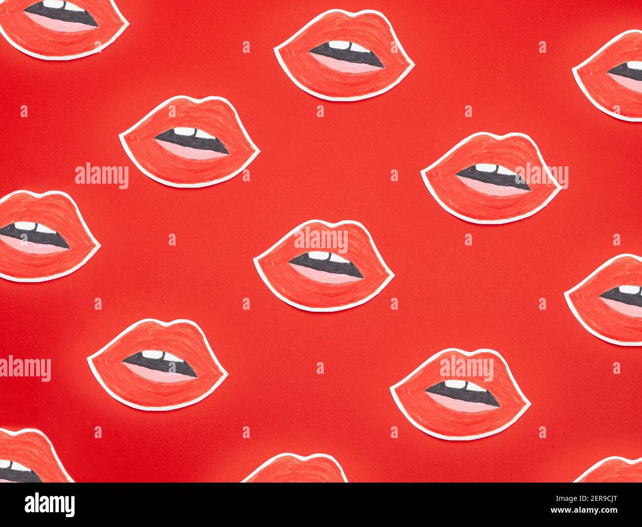 Set of lips shaped stickers on red background Stock Photo - Alamy