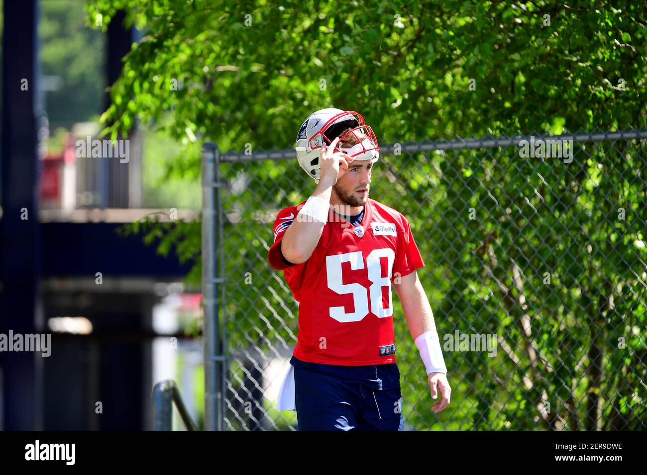 May 31, 2018: New England Patriots quarterback Danny Etling (58) walks ...