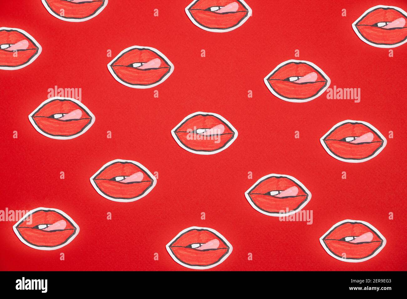 Set of lips shaped stickers on red background Stock Photo - Alamy