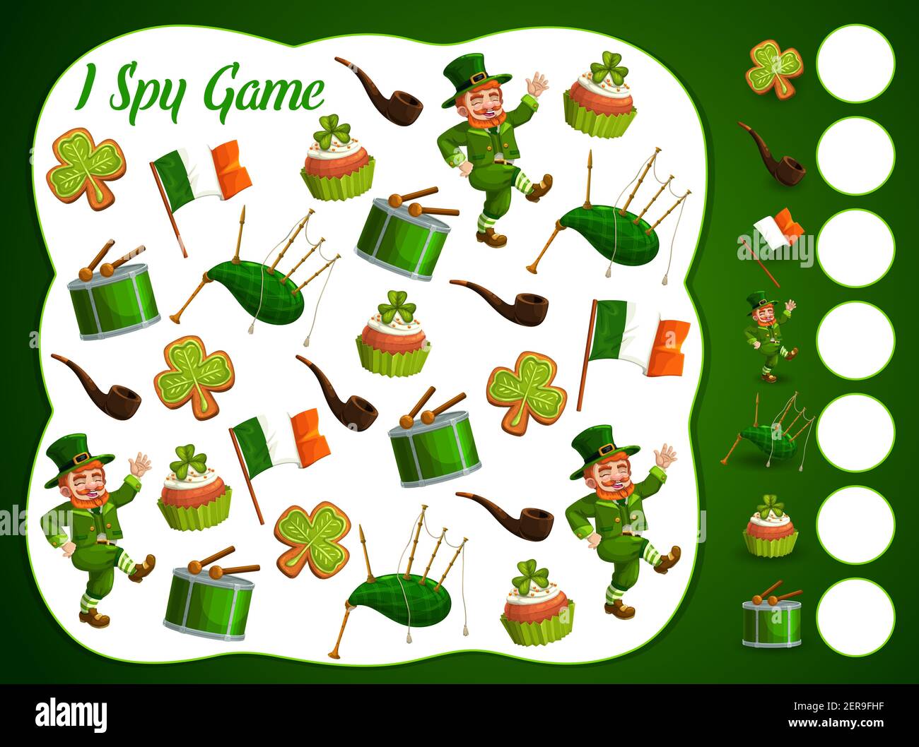 I spy kids game with st Patrick day items, vector educational puzzle ...
