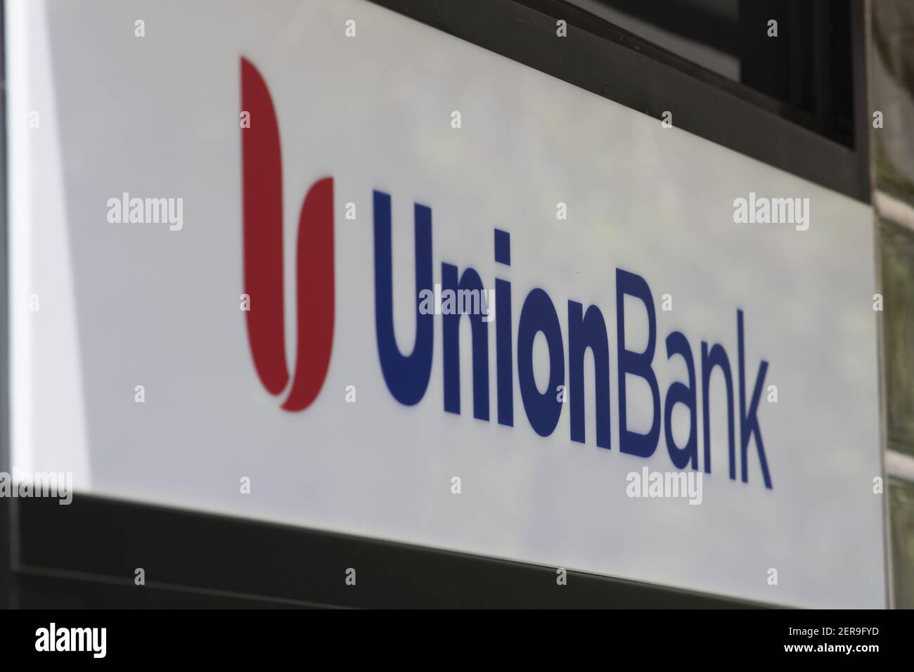 A Unionbank logo is seen outside its office on June 1, 2018 in San ...