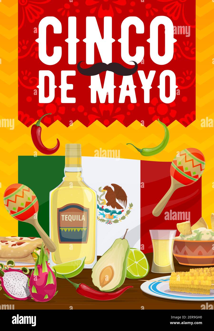 Cinco de Mayo vector poster, traditional mexican food enchiladas ...