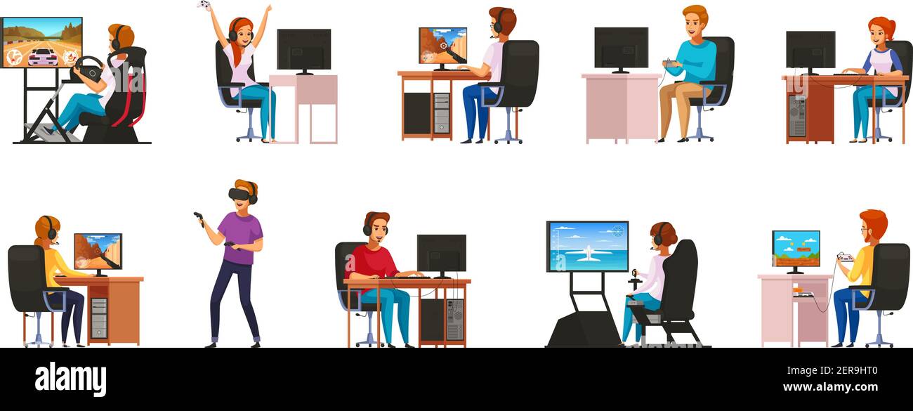 Cybersport interactive competitive computer sport games playing cartoon ...