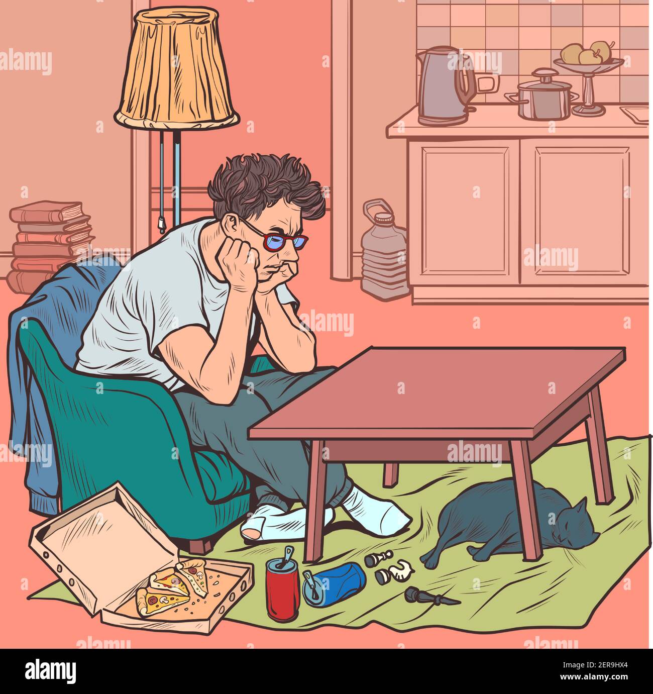 Sad depressed man home Stock Vector Images - Alamy