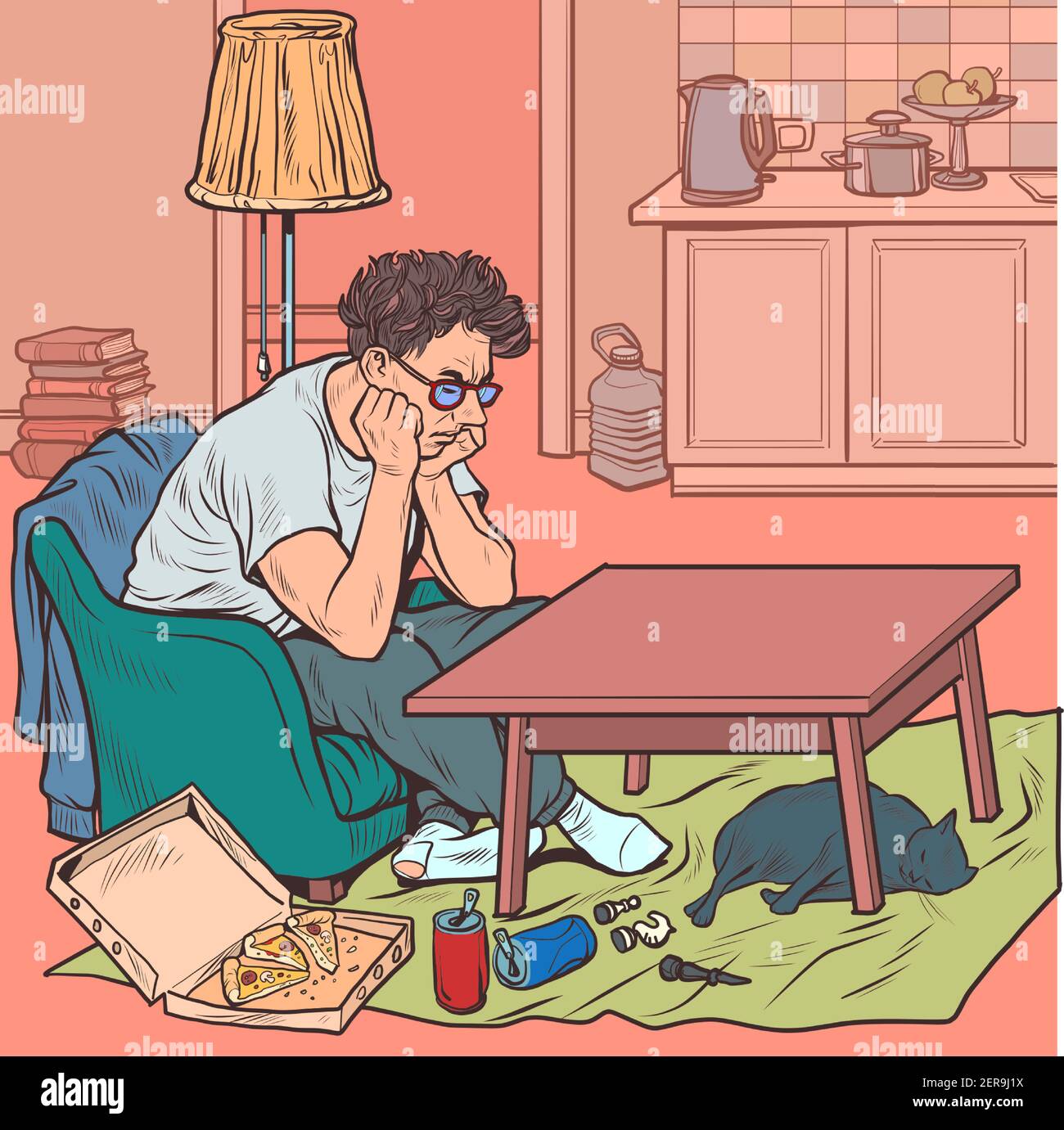 Sad depressed man home Stock Vector Images - Alamy