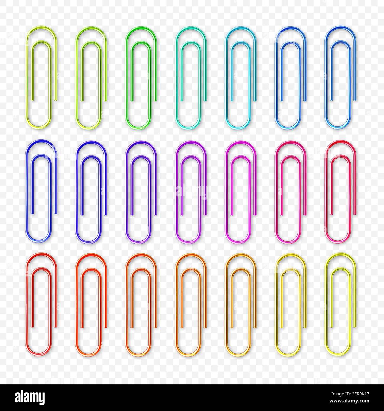 Realistic colorful metal paper clips on checkered background. Page ...