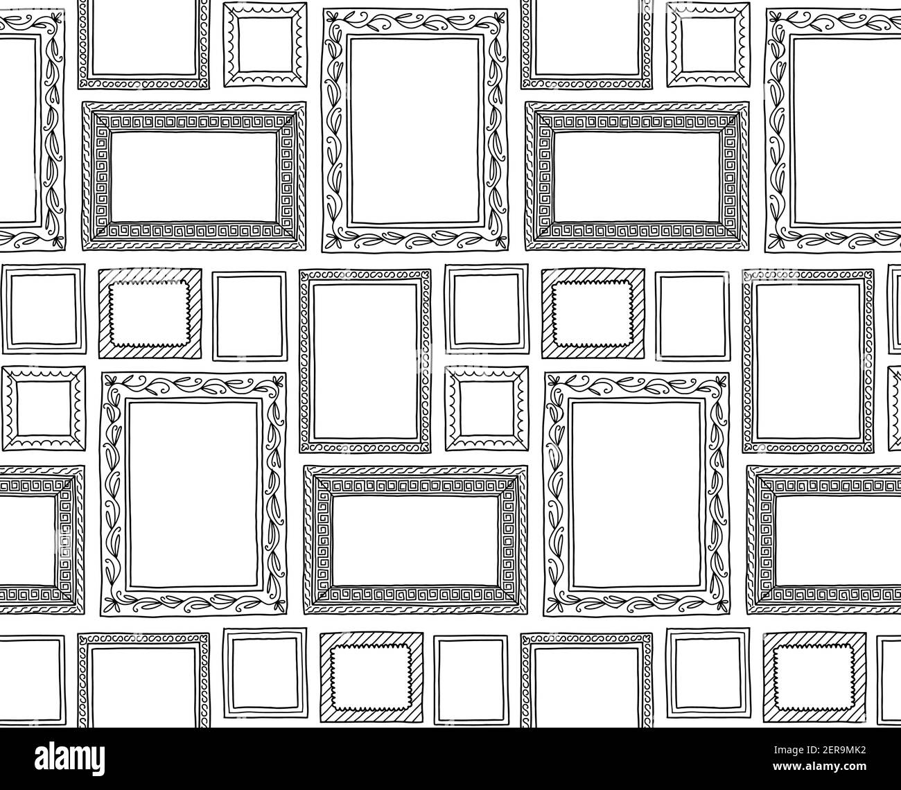 Frame photo Seamless pattern doodle hand drawn . Black Line Vector ...