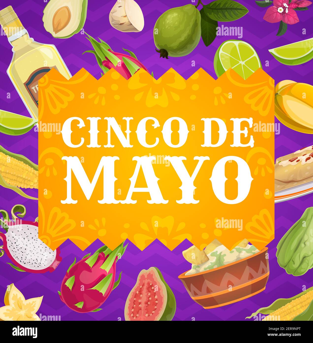 Cinco de Mayo vector poster, mexican holiday festive border with Mexico ...