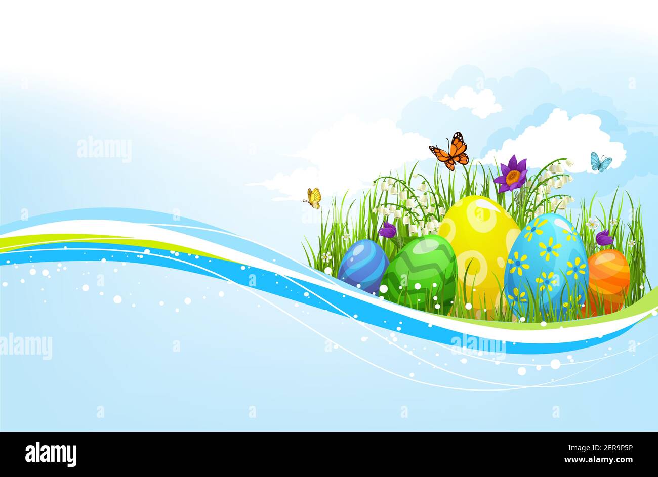 Easter eggs green grass vector wave. Isolated design element with ...