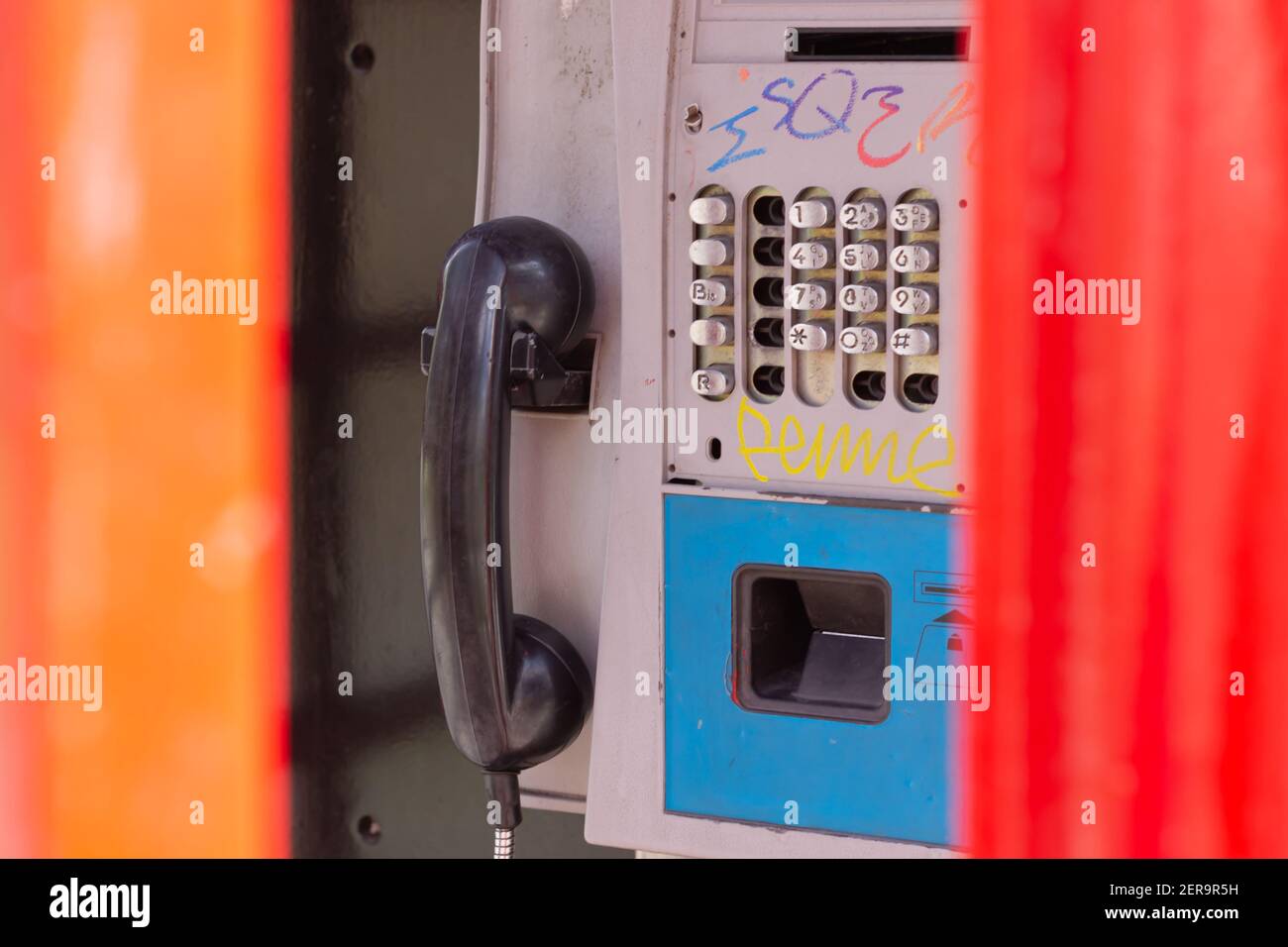 Old public phone with broken keypad Stock Photo - Alamy