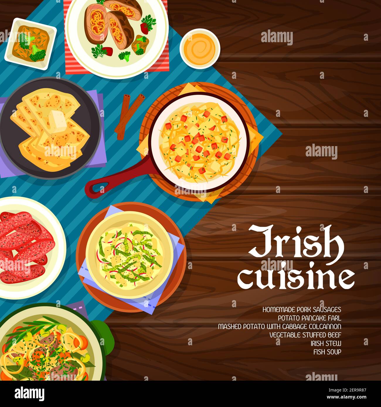 Irish cuisine vector mashed potato with cabbage colcannon, homemade ...