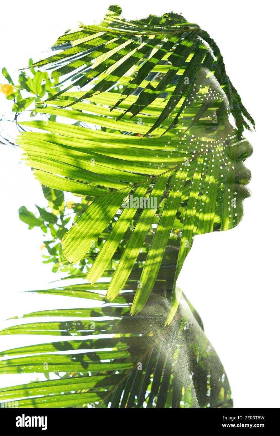 A creative portrait of a man's profile in green colors Stock Photo - Alamy