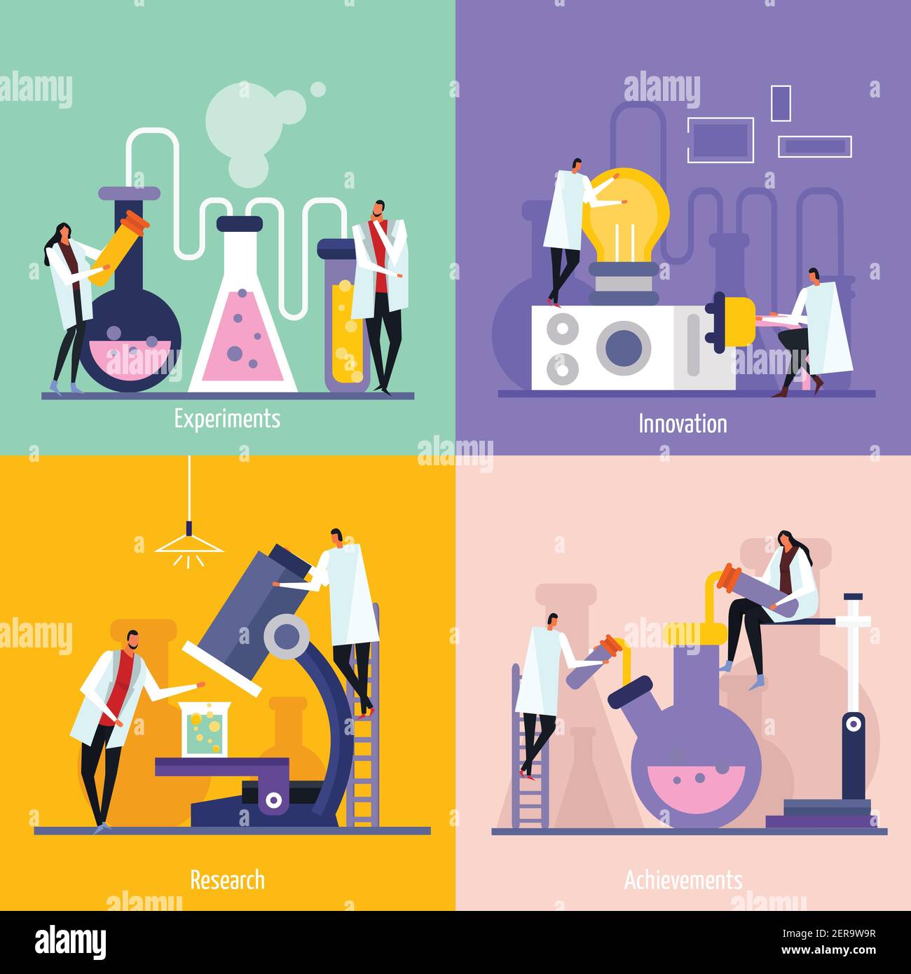 Science lab flat design concept with experiments, innovation, research ...