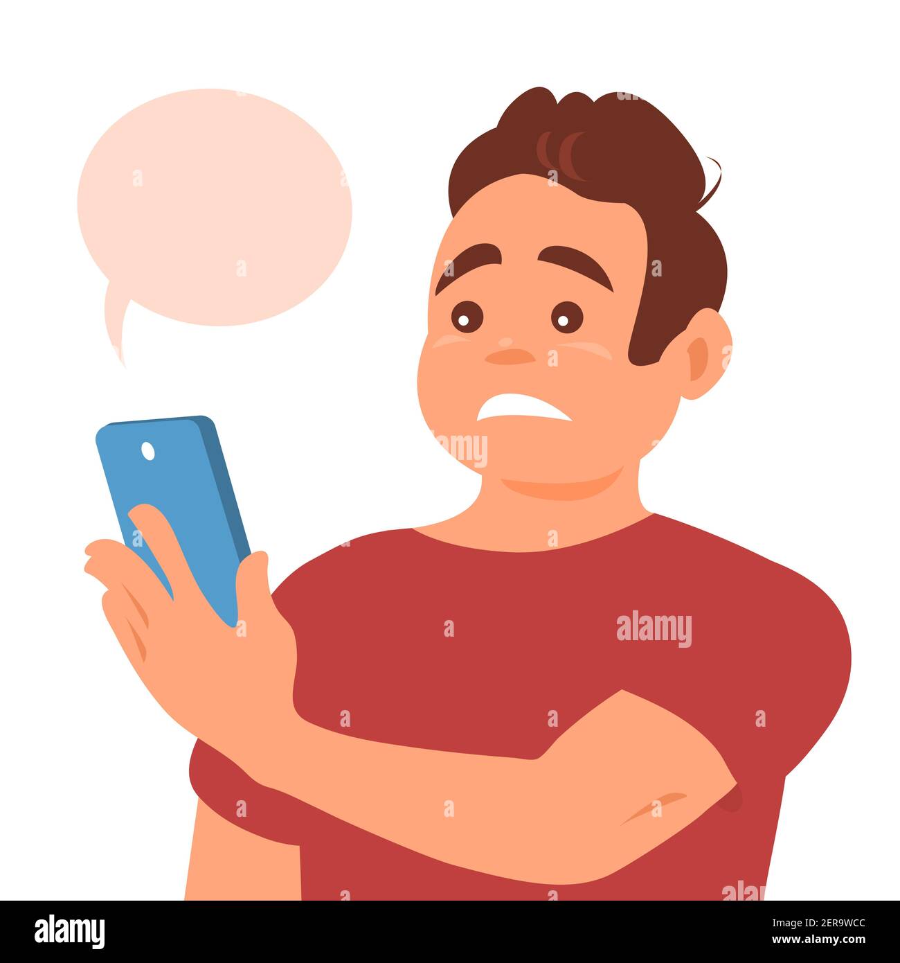 A young man looks disappointedly at a message or news on the phone ...