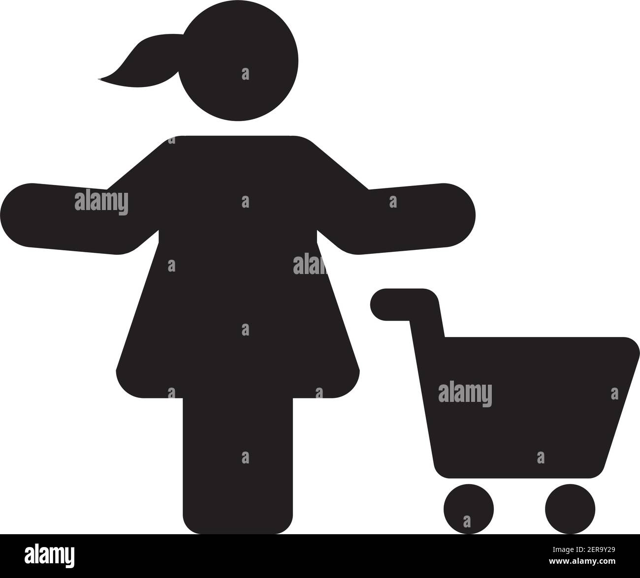 Shopping icon vector female person with cart symbol in a flat color ...