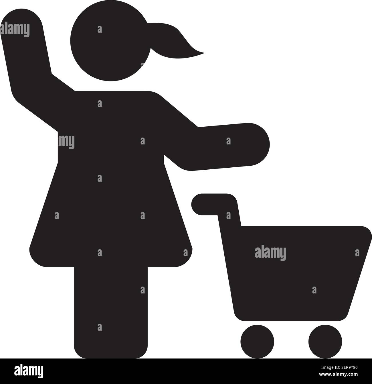 Cart icon vector female person shopping symbol in a flat color glyph ...