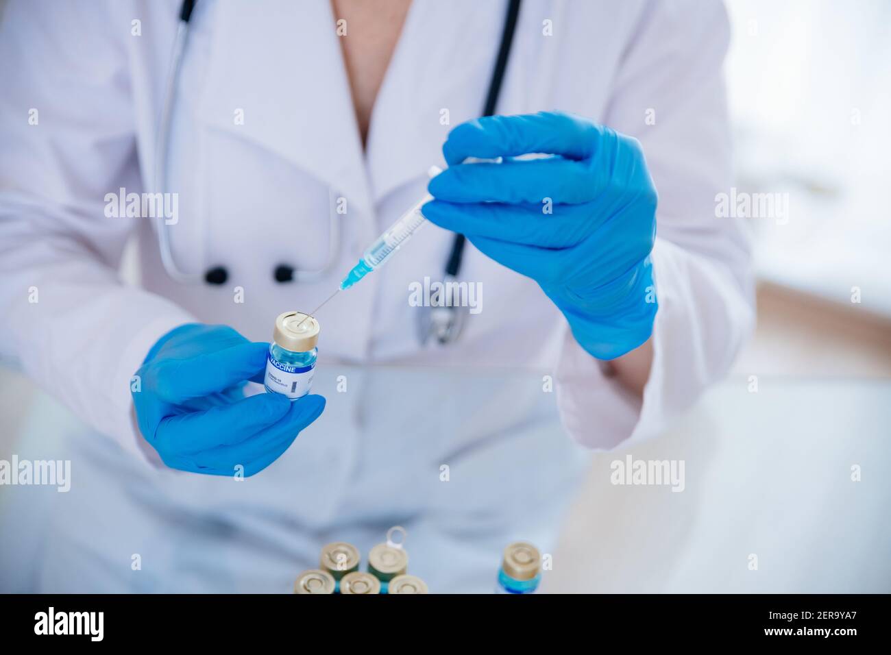 Covid-19 vaccine. Vial and syring with vaccine coronavirus Covid-19 ...