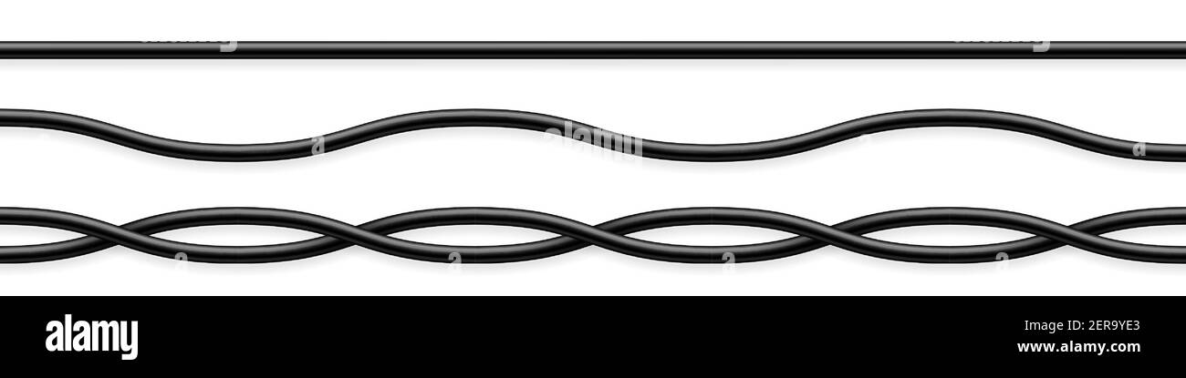 Flexible cables collection. Black electrical wire. Realistic power or ...