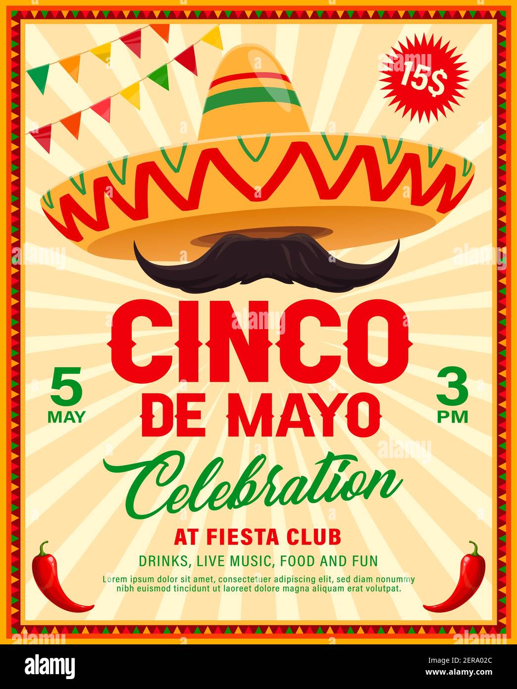 Cinco de Mayo sombrero vector flyer of Mexican fiesta party. Mariachi ...