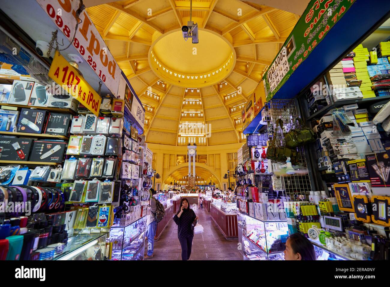 Interior of Central Market Building, Phnom Penh, Cambodia. The ...