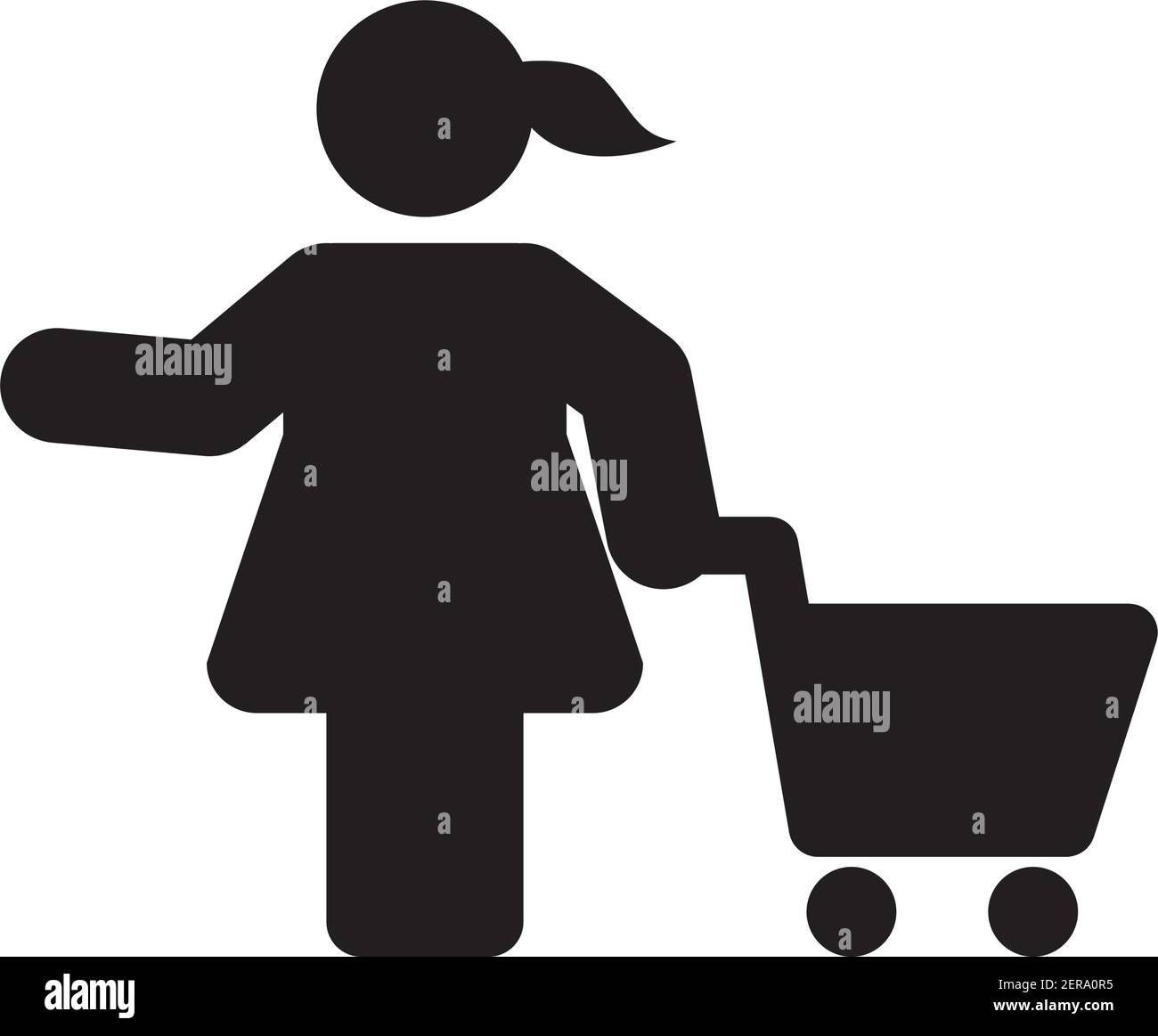 Shopping cart icon vector female person symbol in a flat color glyph ...