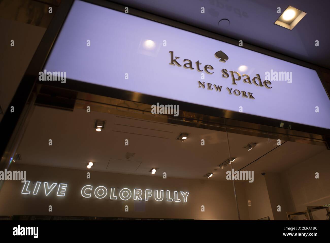 Kate Spade logos are seen in its retail store at Stanford Shopping ...