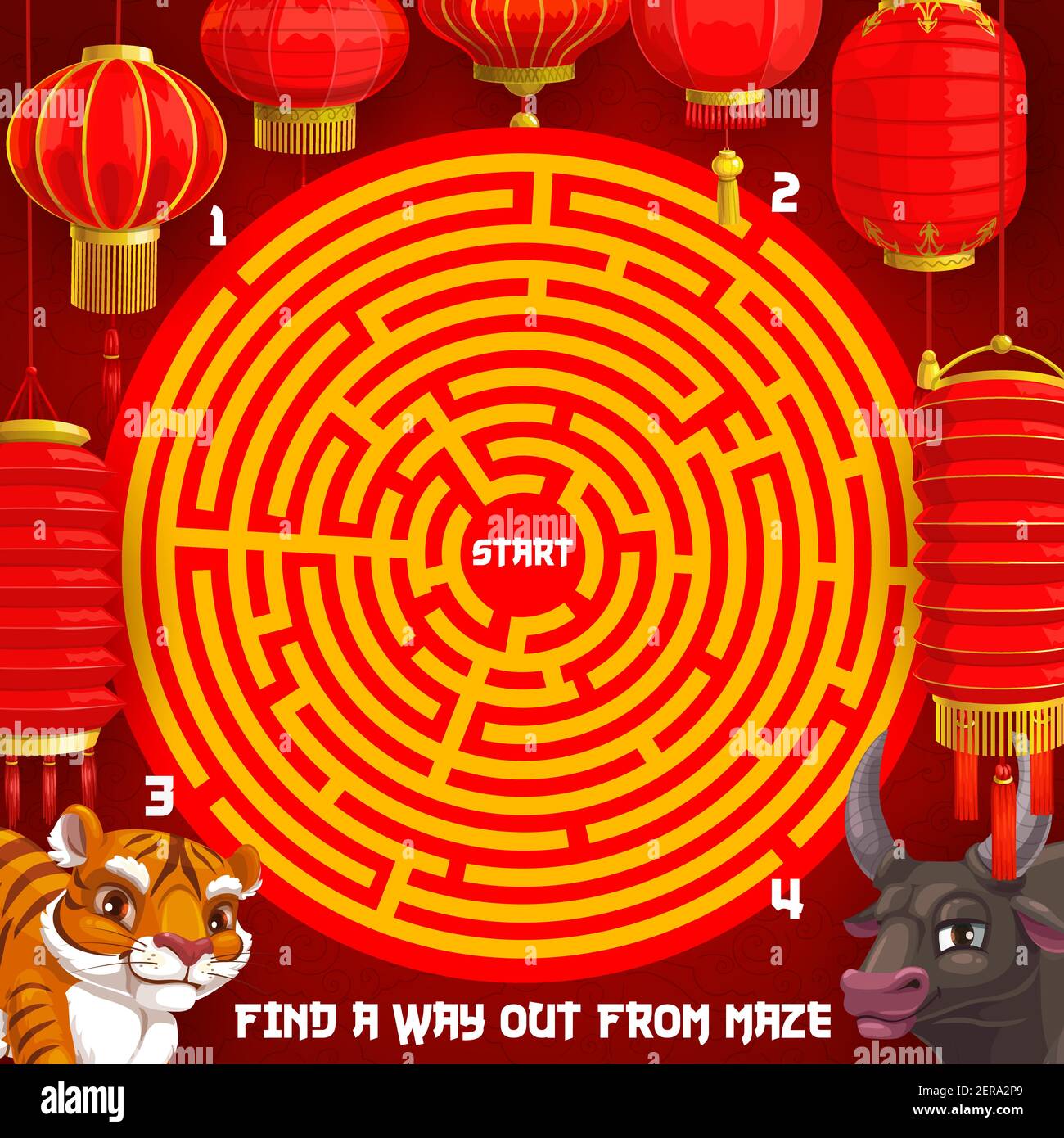 New Year puzzle riddle, holiday maze for kids with Chinese zodiac ...