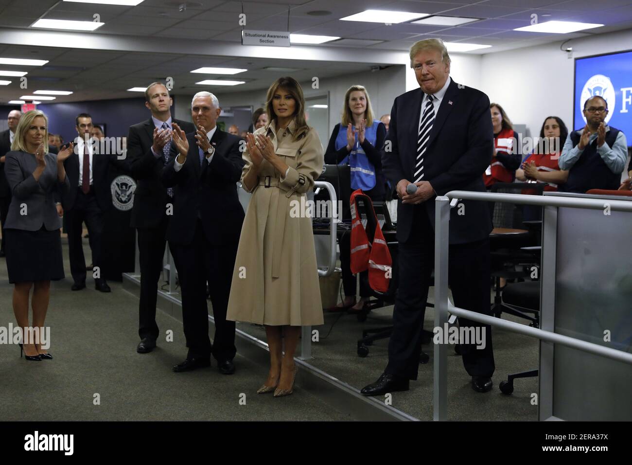 U.S. President Donald Trump greets employers at the National Response ...
