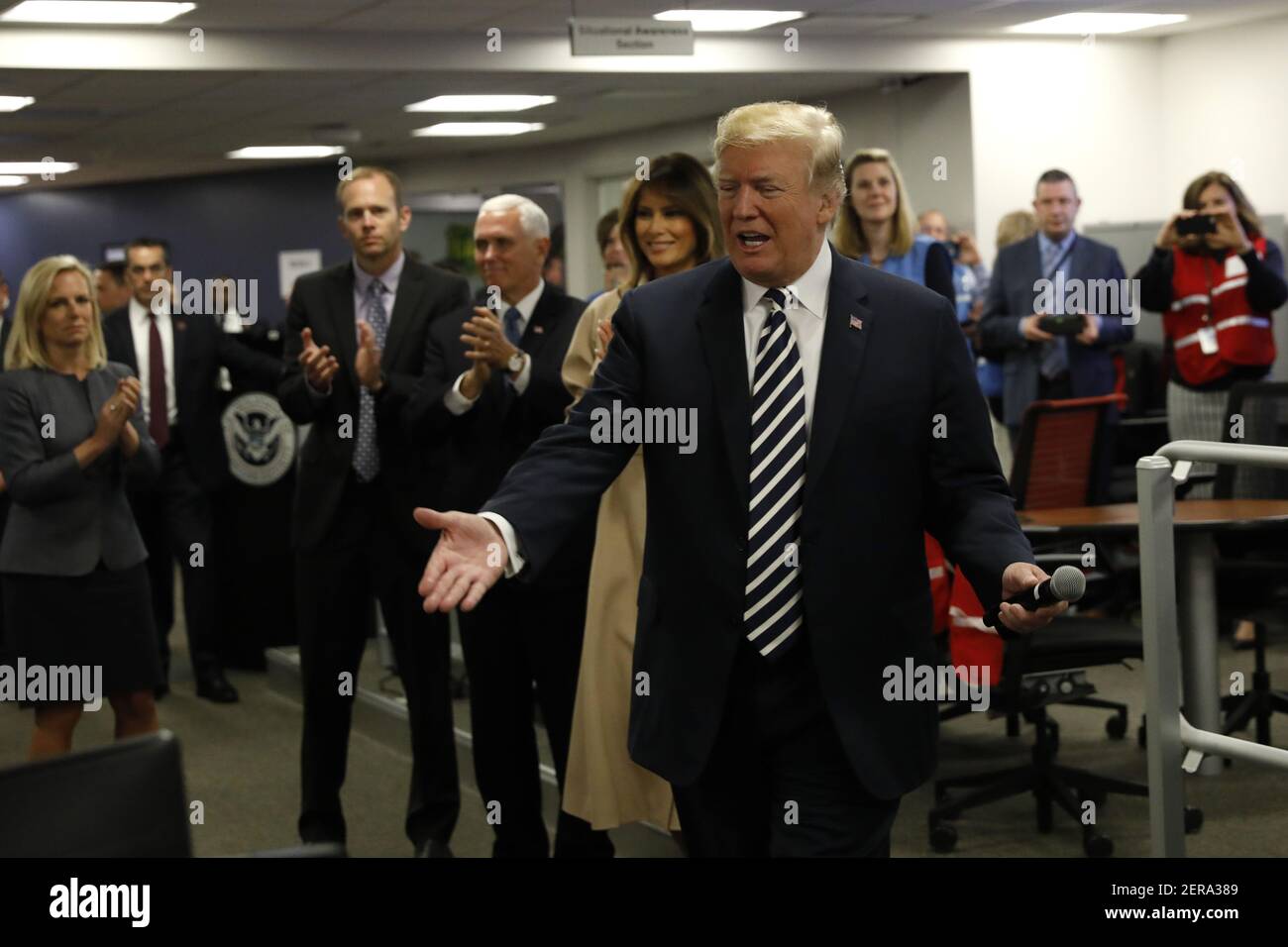 U.S. President Donald Trump greets employers at the National Response ...