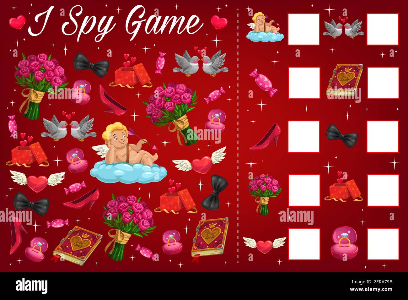 Saint Valentine day children I spy puzzles book page. Child playing ...
