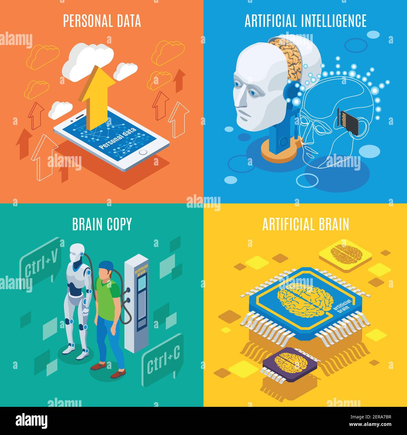 Backup personality isometric 2x2 design concept with conceptual images ...