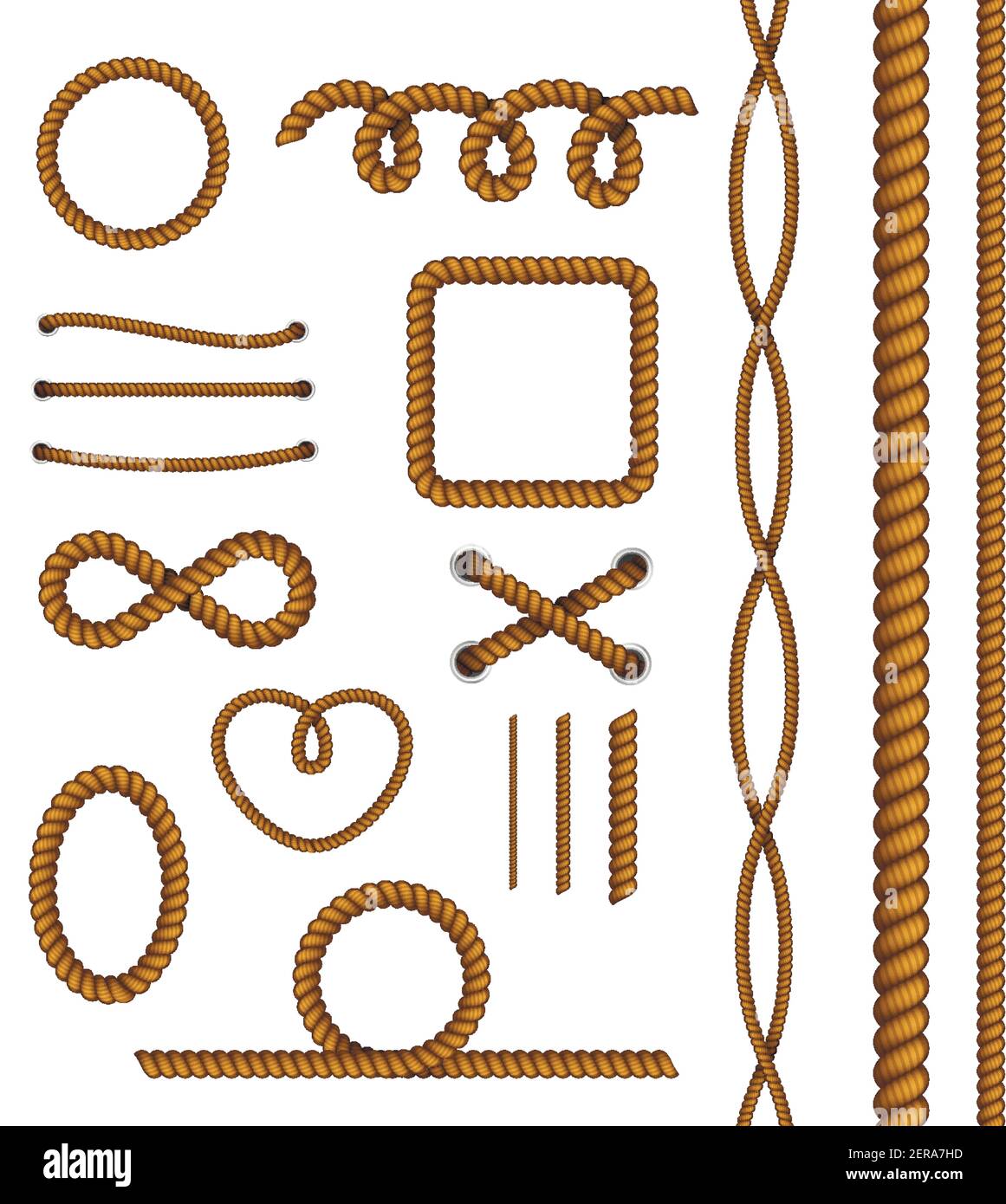 Rope decorative elements collection with round square oval heart shaped ...