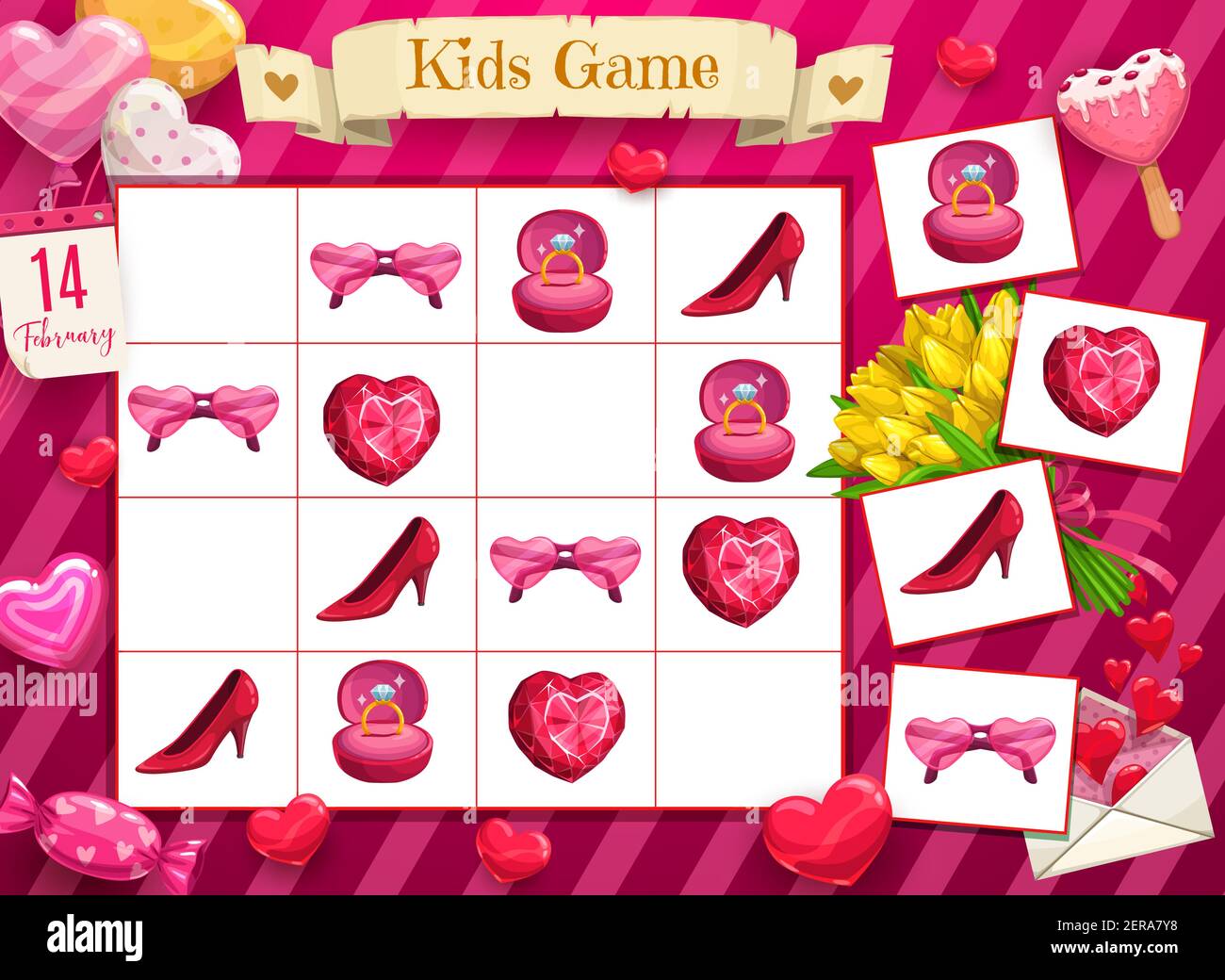 Saint Valentine day child rebus, logical game with love and romance ...