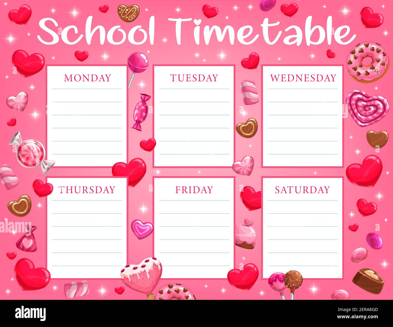 Valentine day kids school timetable with holiday sweets. Child week ...