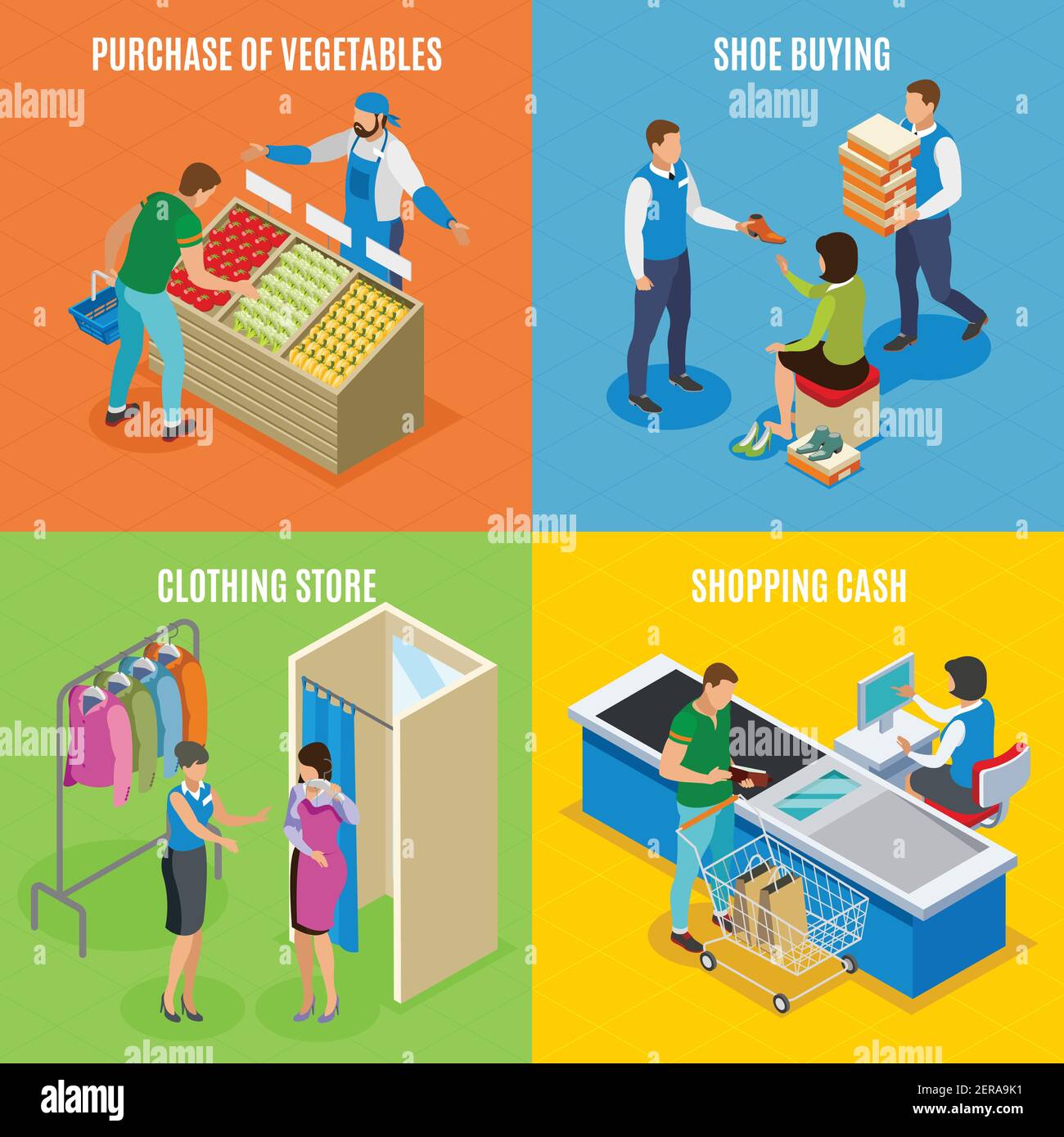 Shopping people isometric design concept with purchase of vegetables ...