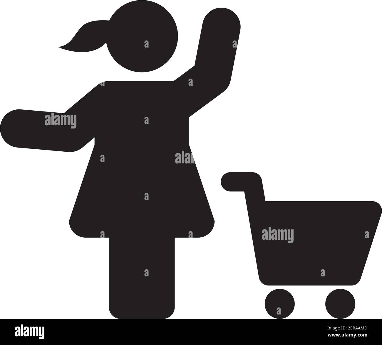 Shopping cart icon vector female person symbol in a flat color glyph ...